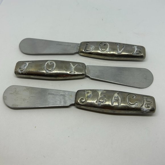 Dining | Vintage Set Of 3 Peace Love Joy Stainless Steel Cheese ...